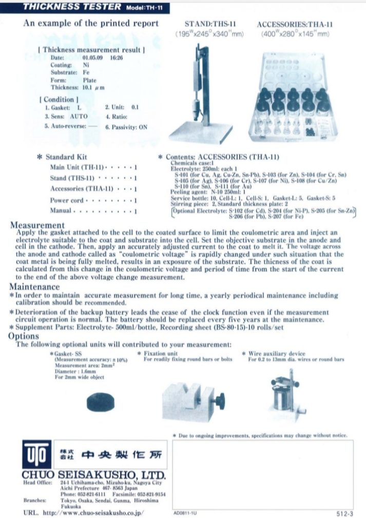CHUO SEISAKUSHO Thickness Tester TH-11 - JFE ADVANTECH INDONESIA